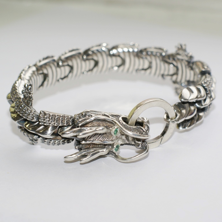 Эксклюзивный серебряный мужской браслет Дракон, звенья в виде чешуи ...
