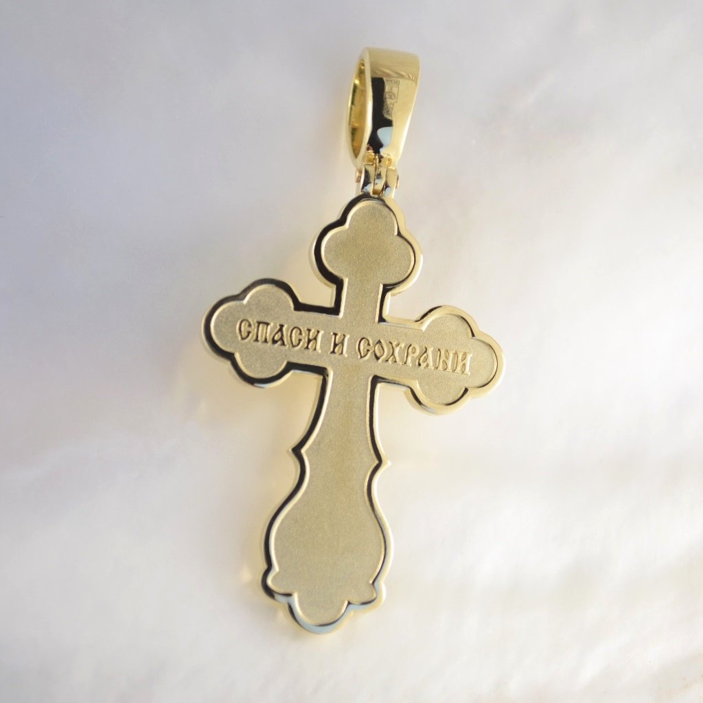 Золотой крест на заказ из жёлтого золота с распятием и гравировкой ...