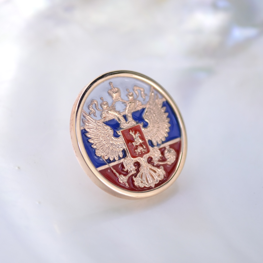Золотой значок с гербом России на лацкан пиджака с цветной эмалью (Вес ...