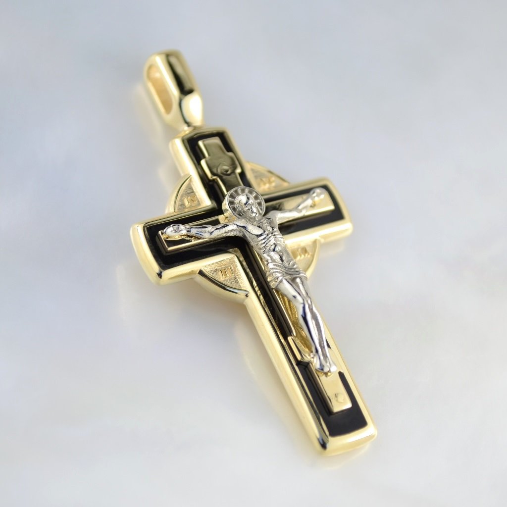 Золотой нательный крест из жёлто-белого золота с распятием и ...